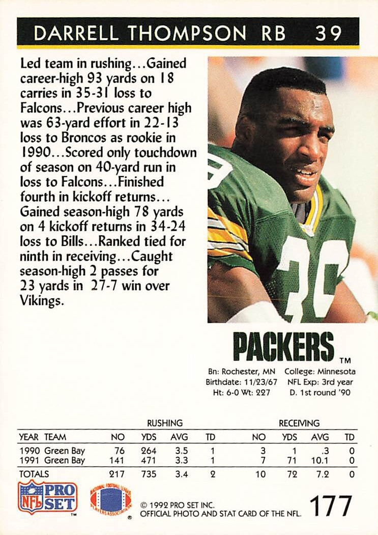 1992 Pro Set - #177 Darrell Thompson for sale online | eBay