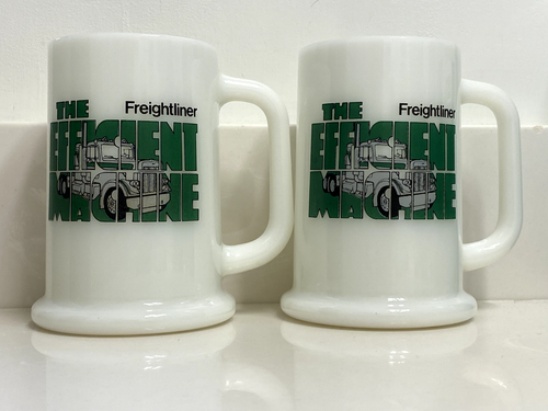 2 VINTAGE 1979 FREIGHTLINER "THE EFFICIENT MACHINE" MILK GLASS TRUCKING ...