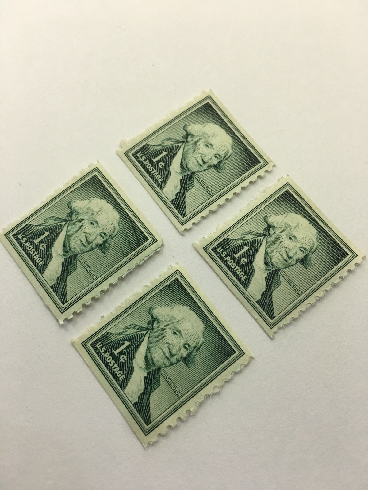 LOT 4 RARE 1954 GEORGE WASHINGTON 1 c STAMP DARK GREEN ORIGINAL GUM ...