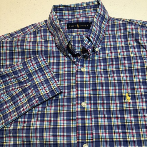 Polo Ralph Lauren Mens Shirt Large Colorful Plaid Pony Button Up Long ...