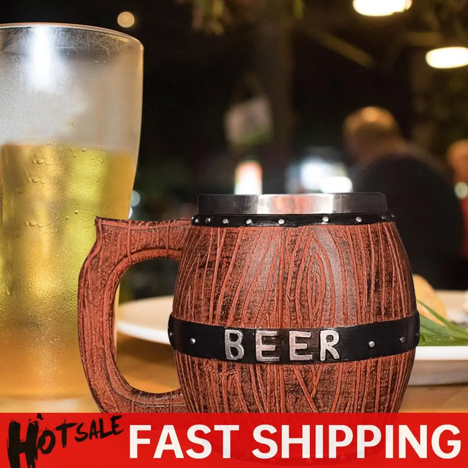 Stainless Steel Large-Capacity Beer Wooden Barrel Mug Big Wine Mug ...