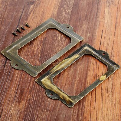 2 x Retro Label Tag Frames Cabinet Pull File Name Card Holder Furniture ...