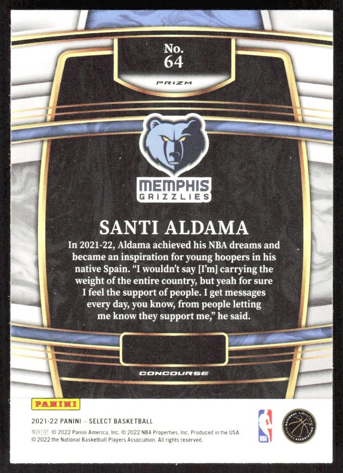 2021-22 5079A Panini Select Blue SHIMMER PRIZM Santi Aldama Rookie ...