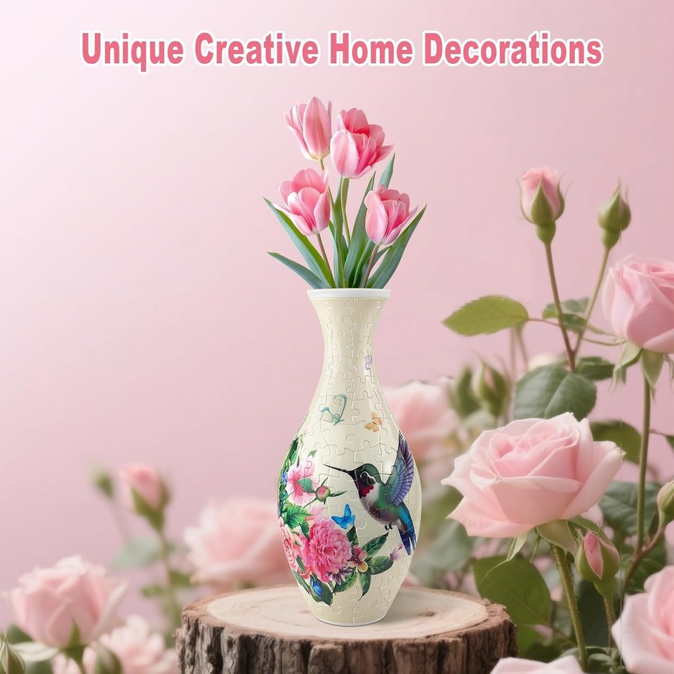 3D Puzzles Vase for Adults, 160 Pieces Plastic DIY Unique Pattern Vase ...