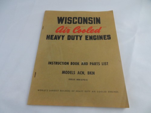 VTG 1954 WISCONSIN AIR COOLED HEAVY DUTY ENGINES Models ACN BKN Manual ...