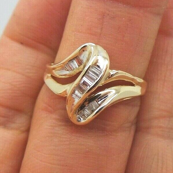 STUNNING 10K YG LADIES DIAMOND CLUSTER SWIRL RING .35 tcw SZ 7 G116265 ...