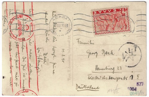 1940 Greece to Hamburg w/ German Censor, photo PPC, Athens CDS ...