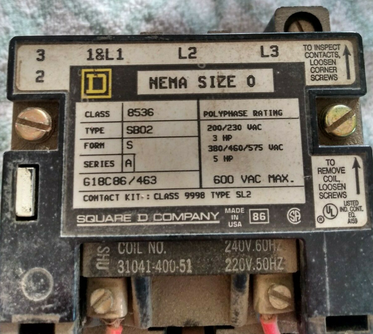 Square D Nema Size 0 Starter SBO2 SL2 | eBay