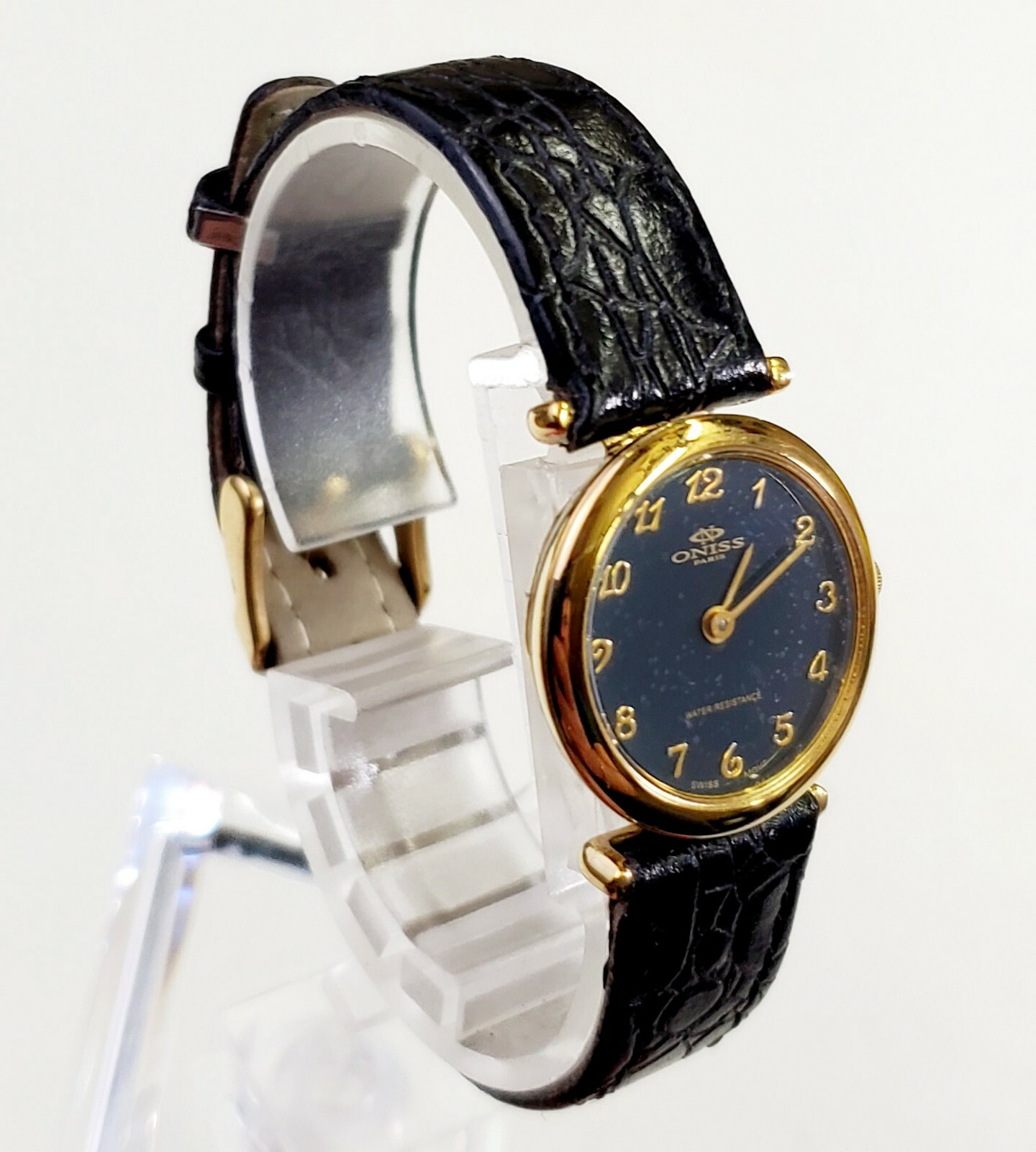 RARE, UNIQUE Women's 18K Gold Plated Watch ONISS PARIS. Dark Blue Dial ...