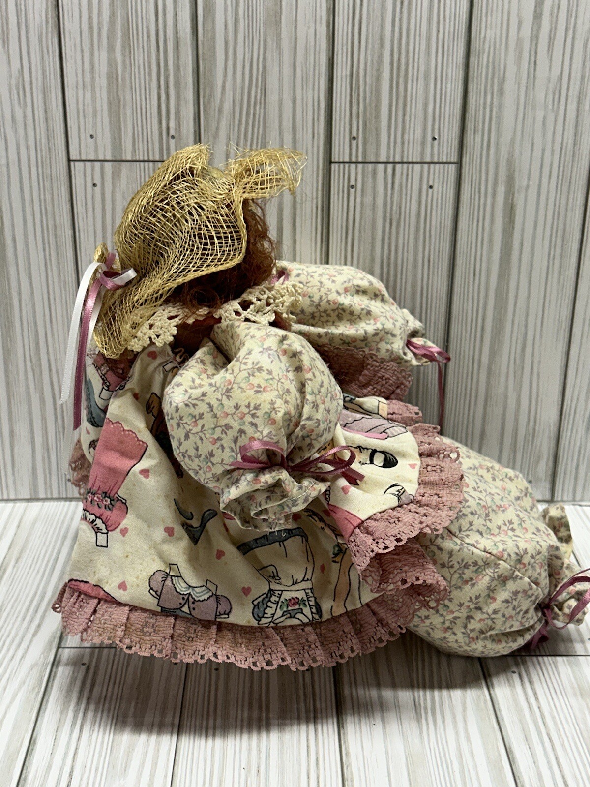 Shelf Sitter Wooden Country Rag Doll Girl Handcrafted Hand Painted Face ...