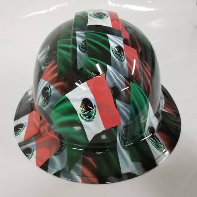 full brim hard hat custom hydro dipped IN MEXICAN FLAG ,AWESOME COLORS ...