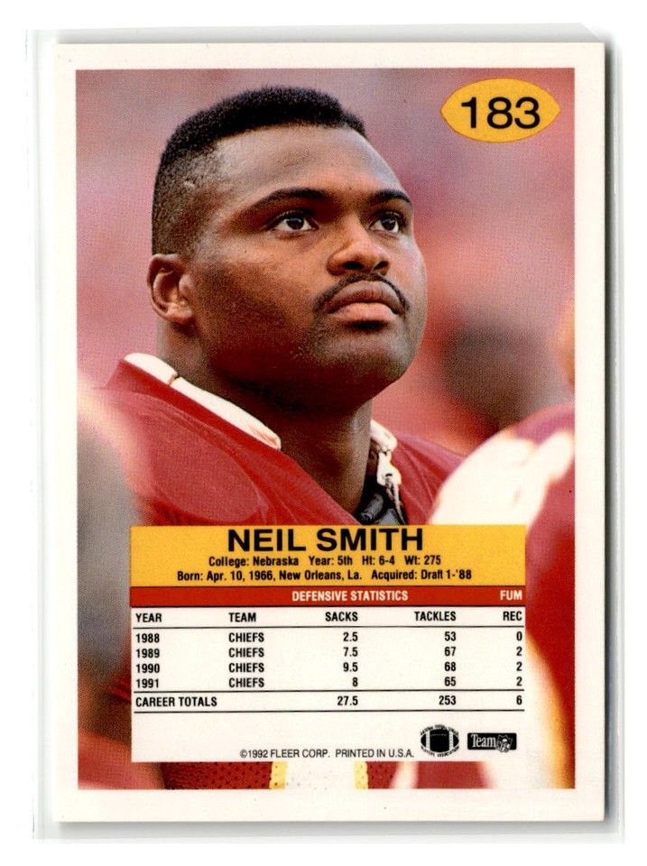 1992-Fleer-#183-Neil Smith-Kansas City Chiefs | eBay