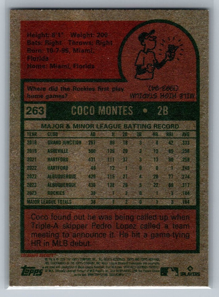 Coco Montes 2024 Topps Heritage BASEBALL #263 Colorado Rockies RC | eBay