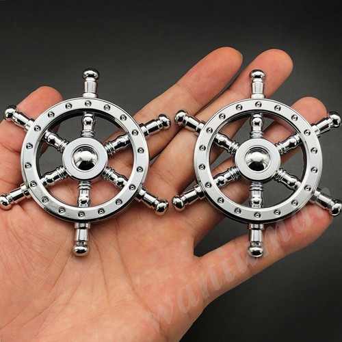 2x Chrome Metal Navy Rudder Boat Wheel Car Trunk Emblem Badge Decals ...