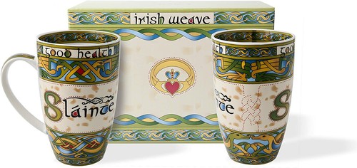 Irish Saying Gaelic Slainte TEA COFFEE MUG SET of 2 Celtic Weave Bone ...