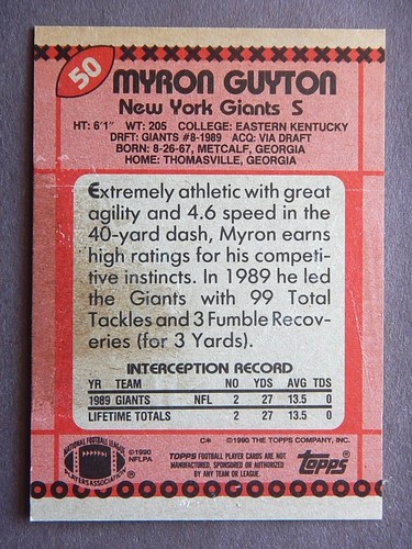 Myron Guyton #50 Topps 1990 Football Card (New York Giants) | eBay