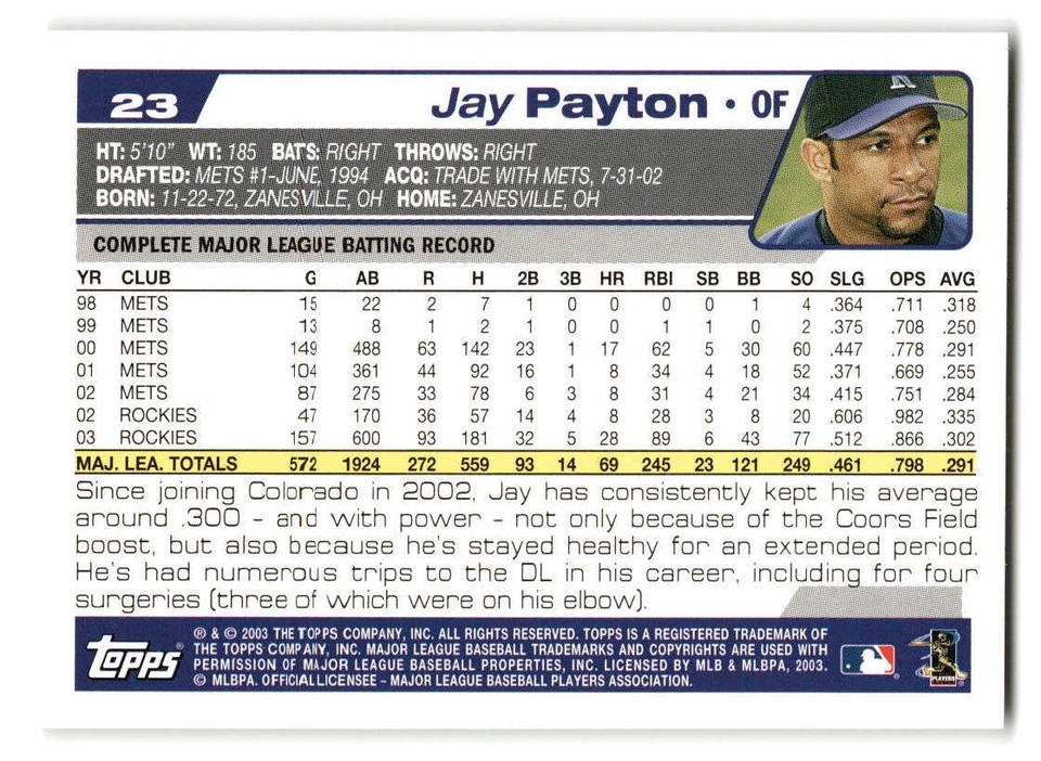 Jay Payton 2004 Topps #23 Colorado Rockies BASEBALL | eBay