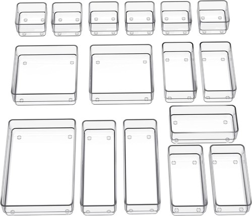 16-Piece Drawer Organizer with Non-Slip Silicone Pads, 5-Size Desk ...