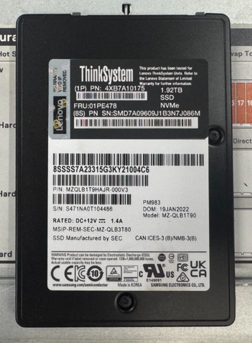 Samsung PM983 1.92TB 2.5" U.2 Gen3 NVMe MZ-QLB1T90 / Lenovo 01PE478 ...