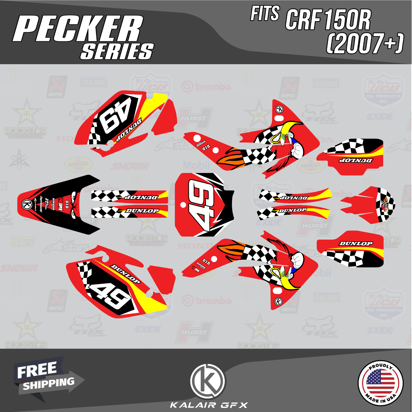 Graphics Kit for Honda CRF150R (2007-2023) CRF 150R Pecker Series - Red ...