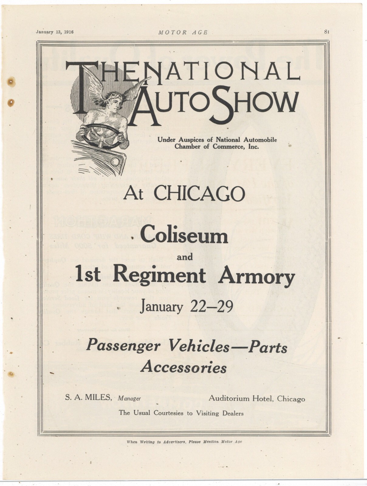 1916 National Auto Show Ad: Chicago Coliseum & 1st Regiment Armory, Aud ...