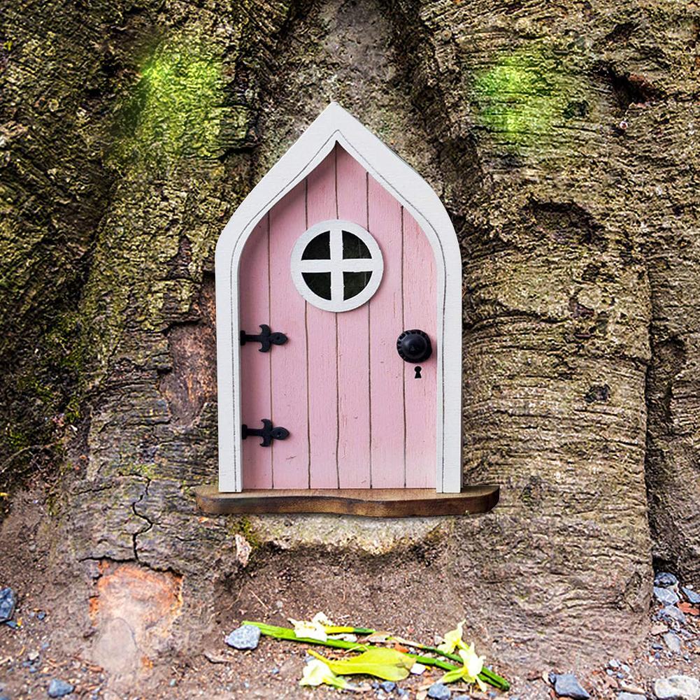 Wooden Miniature Fairy Dwarf Window Door Tree Yard Gnome Sculpture (B ...