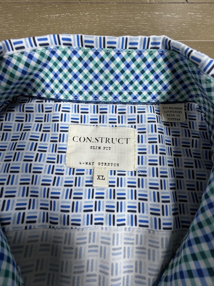 CONSTRUCT Dress Shirt Mens XL Blue Slim Fit 4-Way Stretch Long Sleeve Button Up | eBay