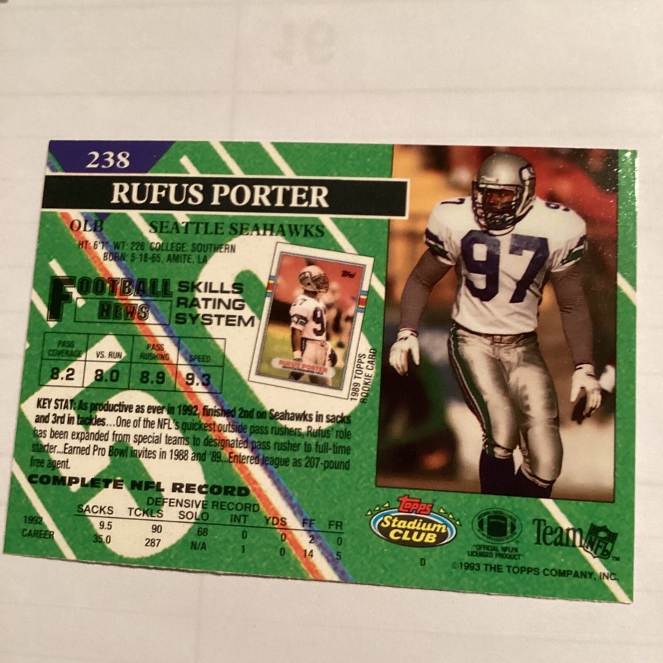 1993 Stadium Club Super Teams Super Bowl #238 Rufus Porter | eBay