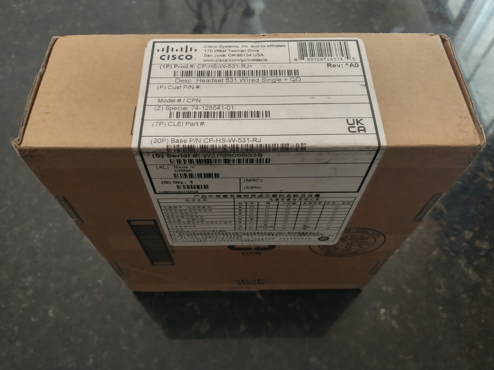 Cisco 531 Wired headest & Quick Disconnect coiled RJ Cable CP-HS-W-531 ...