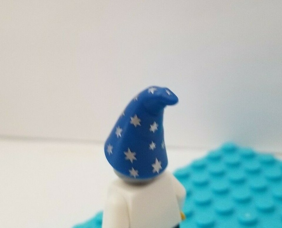 LEGO Minifigure Wizard Hat Blue Cone Silver Stars Gold Moon Witch Bent ...