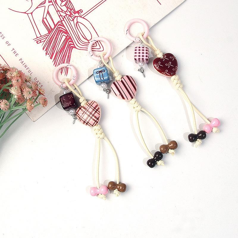 Braided Rope Keychain Acrylic Printed Heart Charm Pendant Keyring Bag ...