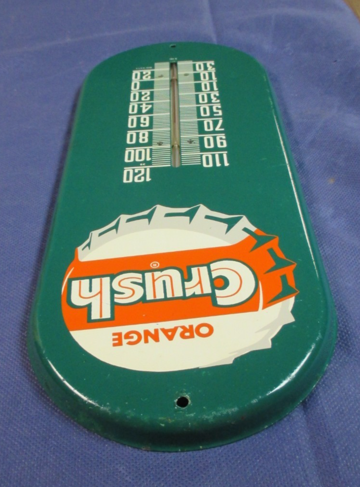 Vintage ORANGE CRUSH Soda Thermometer Tin Sign Rare Green Oval ~ WOW ...