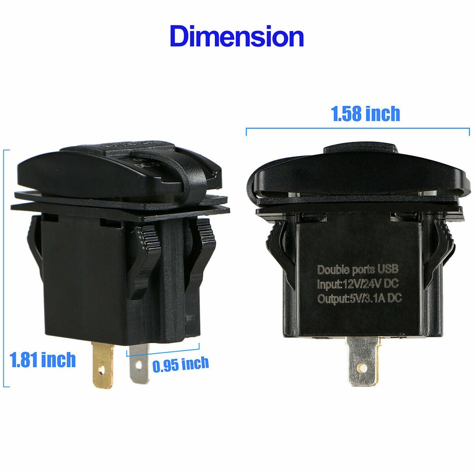 Universal Dual USB Power Charger Red LED Light for Rocker Switch Panel ...
