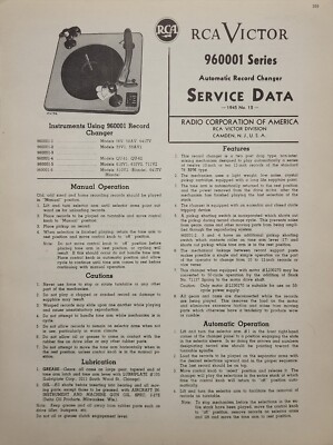 RCA VICTOR SERVICE MANUAL 1945 NO 12 AUTOMATIC RECORD CHANGER 960001 ...