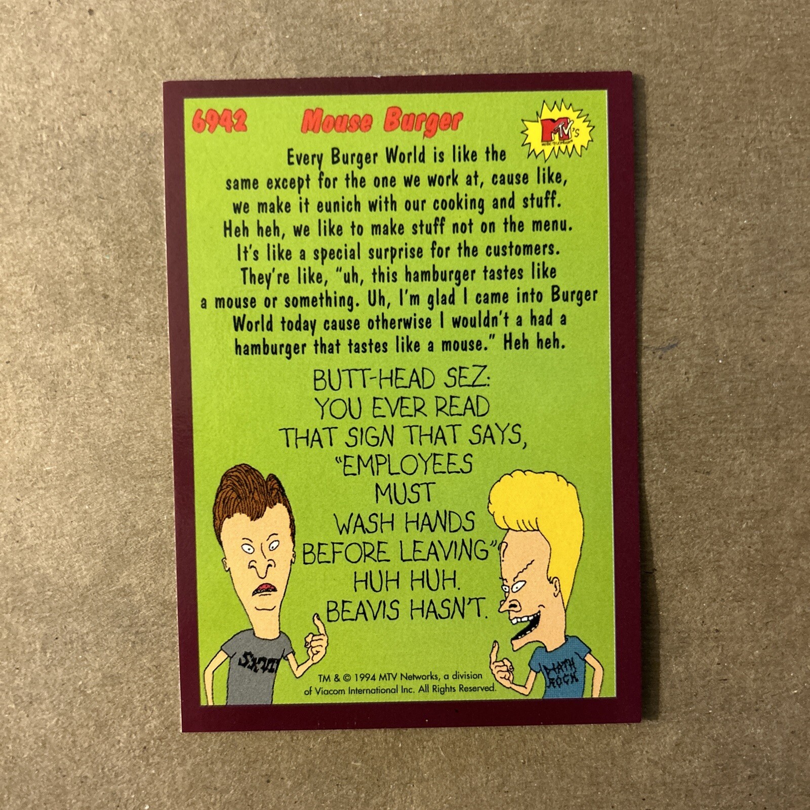 1994 MTV Beavis & Butt-Head Card #6942 | eBay