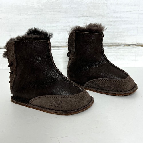 UGG Baby Boo Booties Size 4/5 Brown Leather Crib Shoes Style 1979 | eBay UK