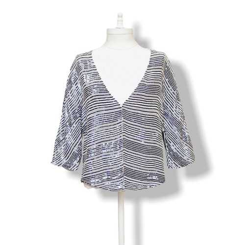 Armani Collezioni Jacket Blue and White Striped Sequins and Beaded Top ...
