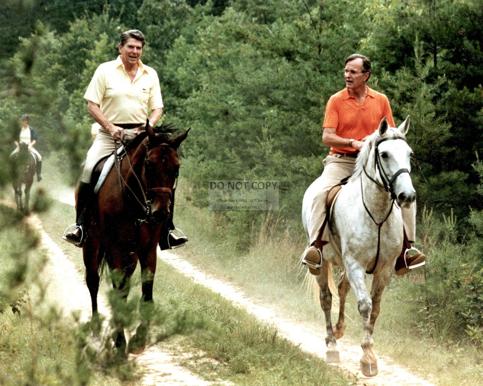 RONALD REAGAN & GEORGE H.W. BUSH ON HORSES AT CAMP DAVID - 8X10 PHOTO ...