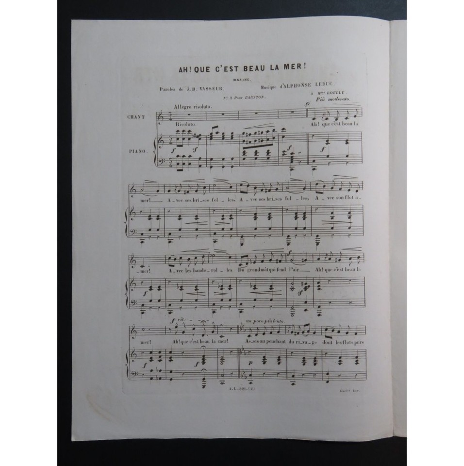 LEDUC Alphonse Ah! How Beautiful The Sea Piano Song 1851 | eBay UK