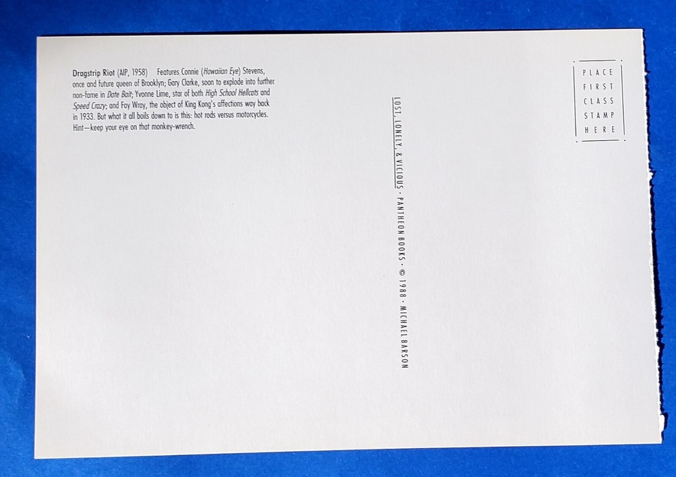 Postcard B Movie "Dragstrip Riot" 1958 8.5"x5.5" Fay Wray Connie ...