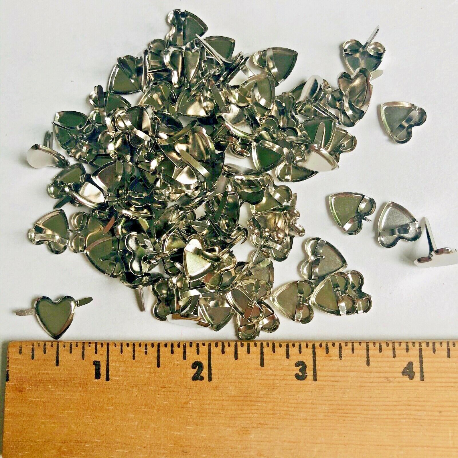 HyGlo Deco Fasteners - Brads - 3/8" Silver Hearts - 100 - NEW | eBay