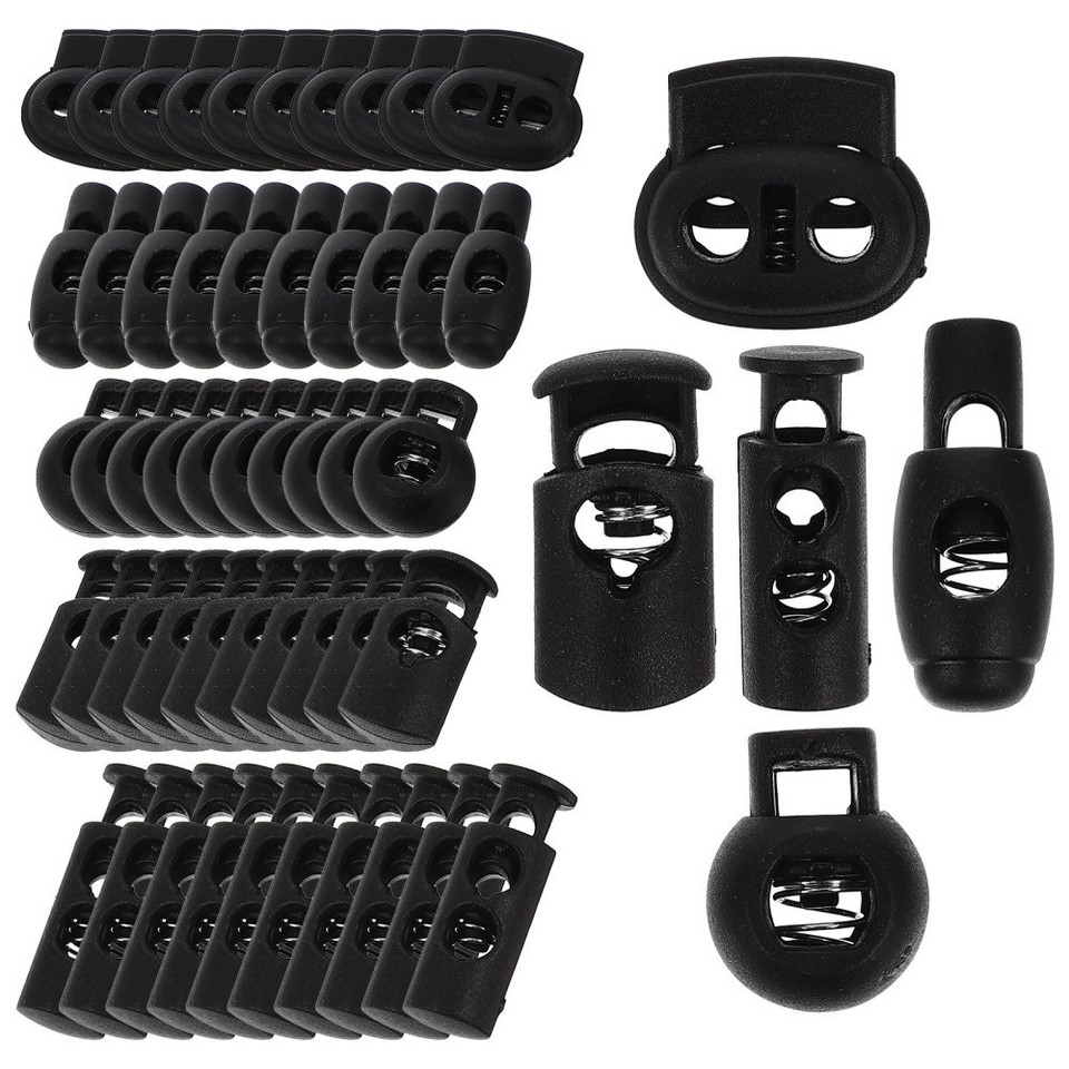 100 Pcs Door Stopper Spring Cord Lock Plastic Pig Nose Button Black ...