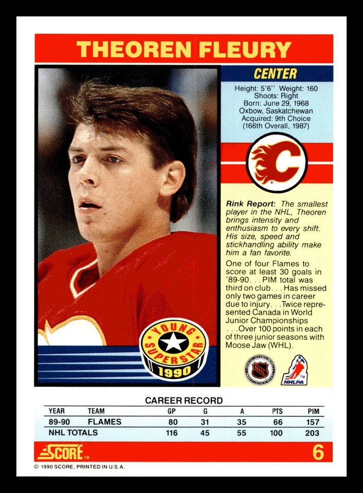 1990-91 Score Young Superstars Theoren Fleury #6 Calgary Flames Mint | eBay