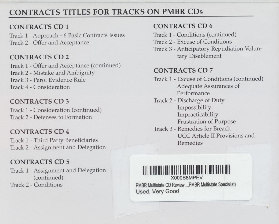 KAPLAN PMBR Bar Review CONTRACTS Audio Lecture Series CD's (7) | eBay