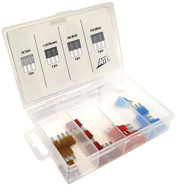 ATD Tools 20pc Micro-3 Automotive Fuse Assortment 5, 7.5, 10 & 15 Amp ...