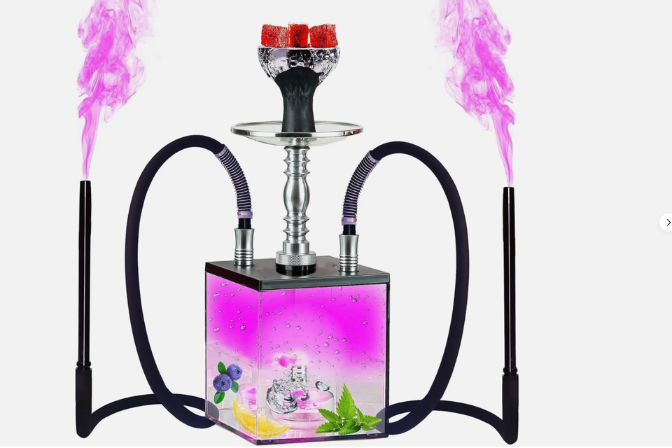 2 Hose Hookah Set Cube Acrylic with Multicolor LED Light & Remote NIB ...