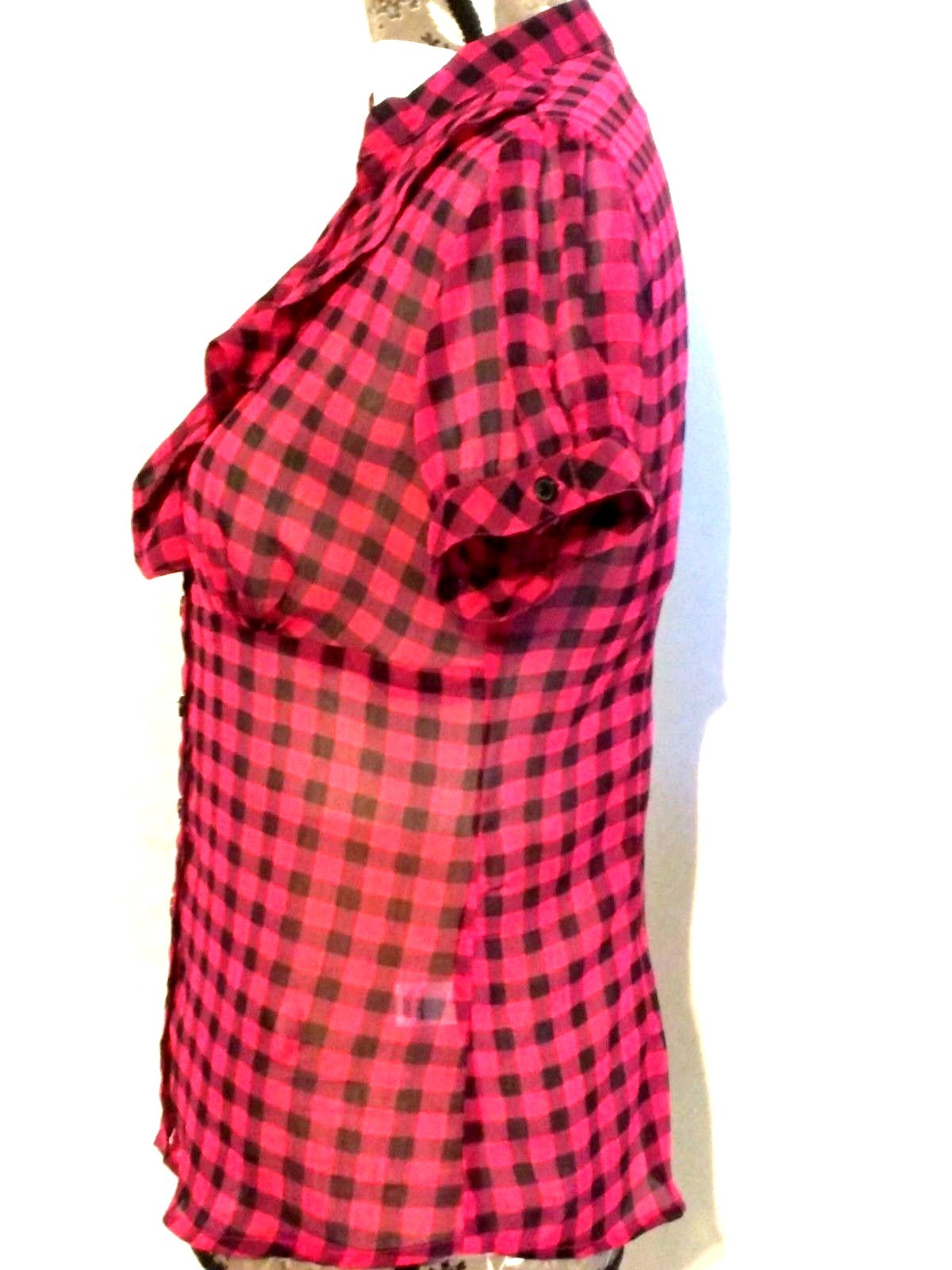 CATO RN 37080 - Women’s Semi-Sheer Fuchsia/Black Checkered Top - Size ...