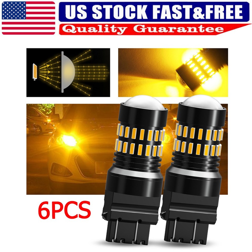 6PCS Amber 3157 3156 LED Turn Signal Light Parking Light Indicator ...