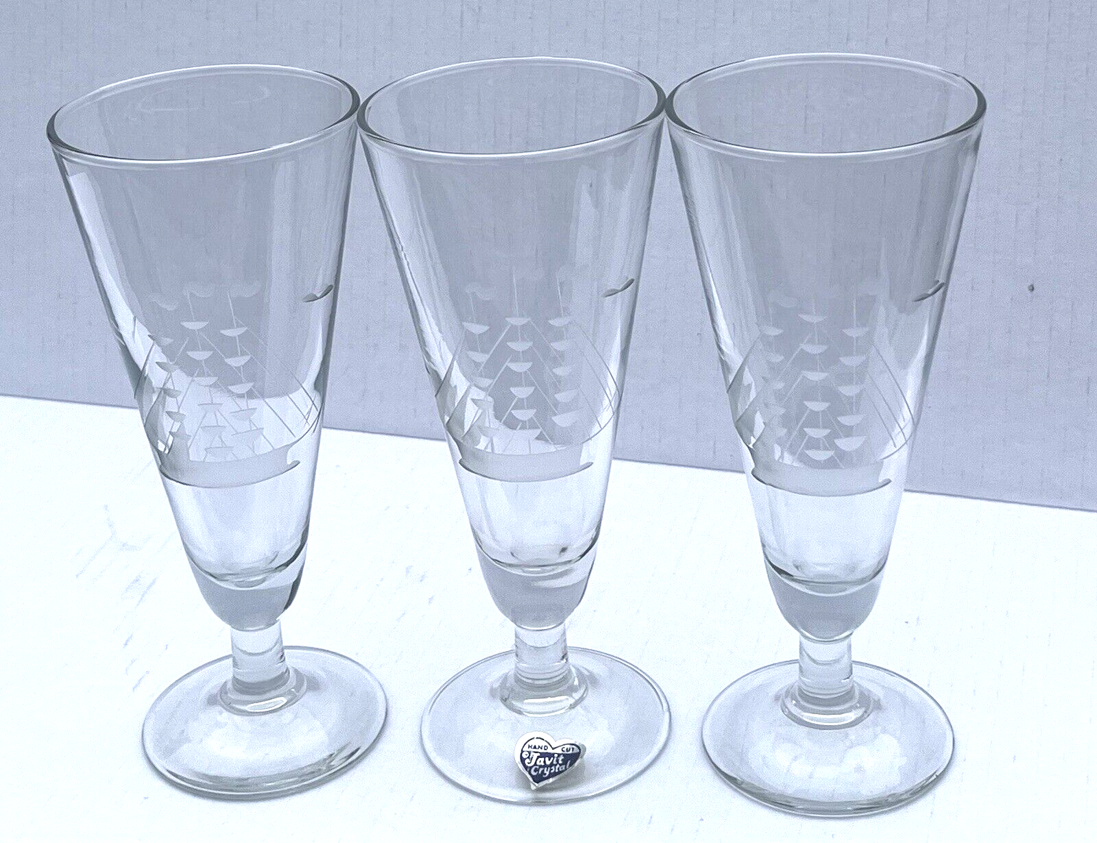 1970's JAVIT Fine Cut Crystal Etched Clipper Sailboat Beer Pilsner ...