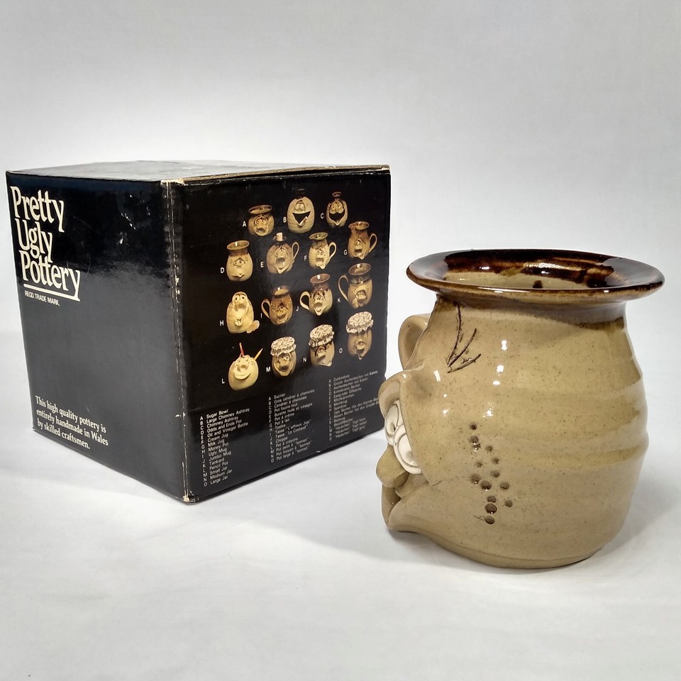 Pretty Ugly Pottery Mug Cup Funny Face Handmade in Wales Glossy Tan ...